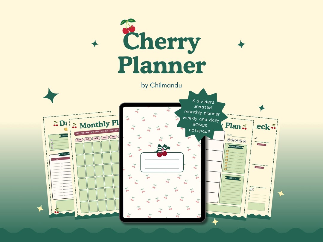 Cherry Theme Digital Planner | Undated (PDF Files & Pngs) - Etsy