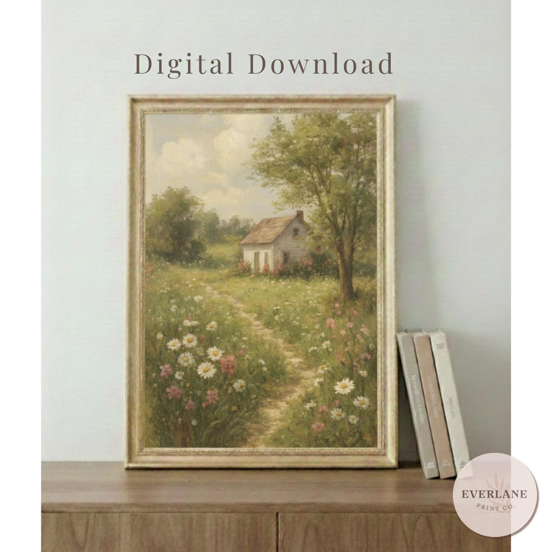 Vintage Spring Cottage Farmhouse Wall Art, Cottagecore Meadow House ...