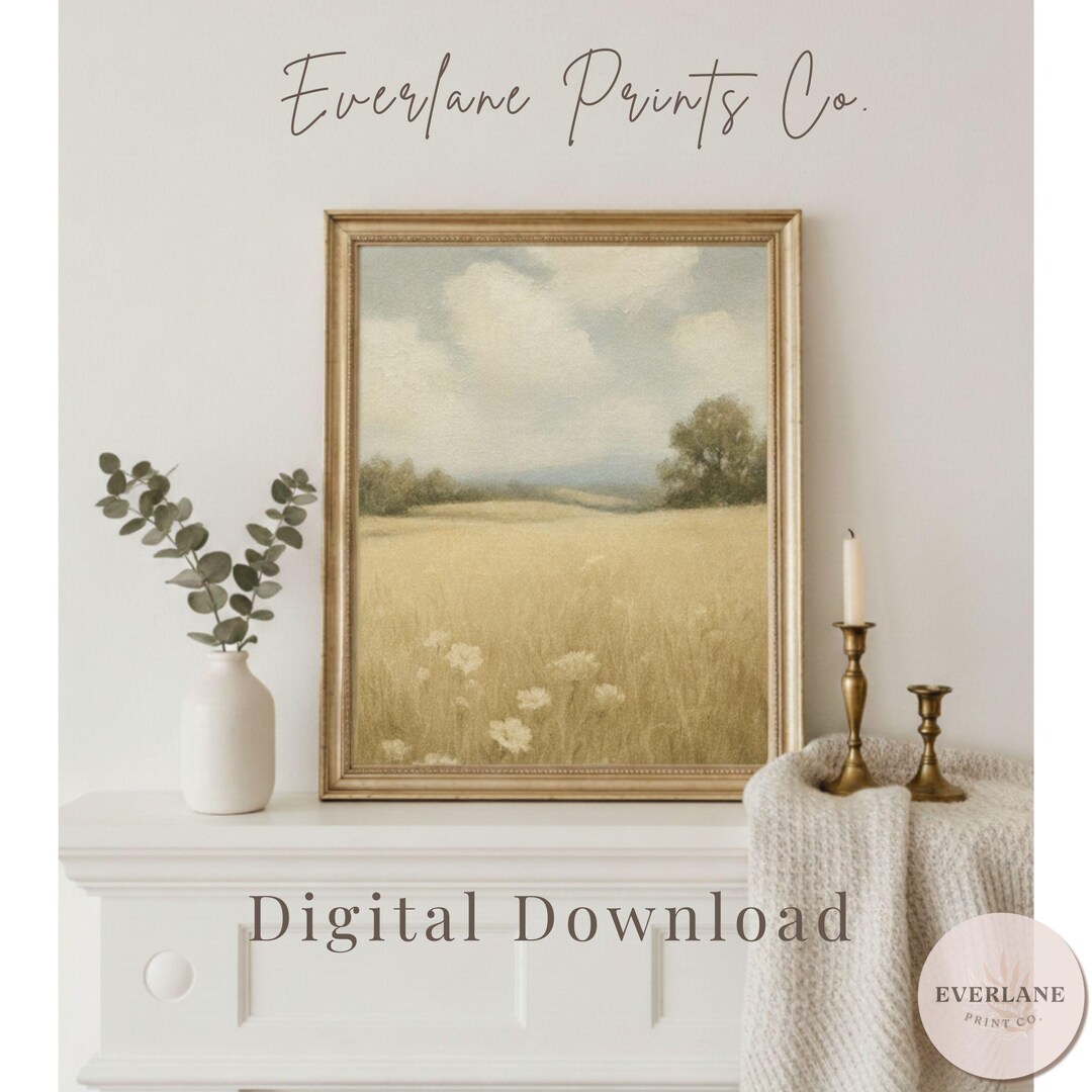 Vintage French Country Wheat Meadow Print, Spring Pastoral Landscape ...