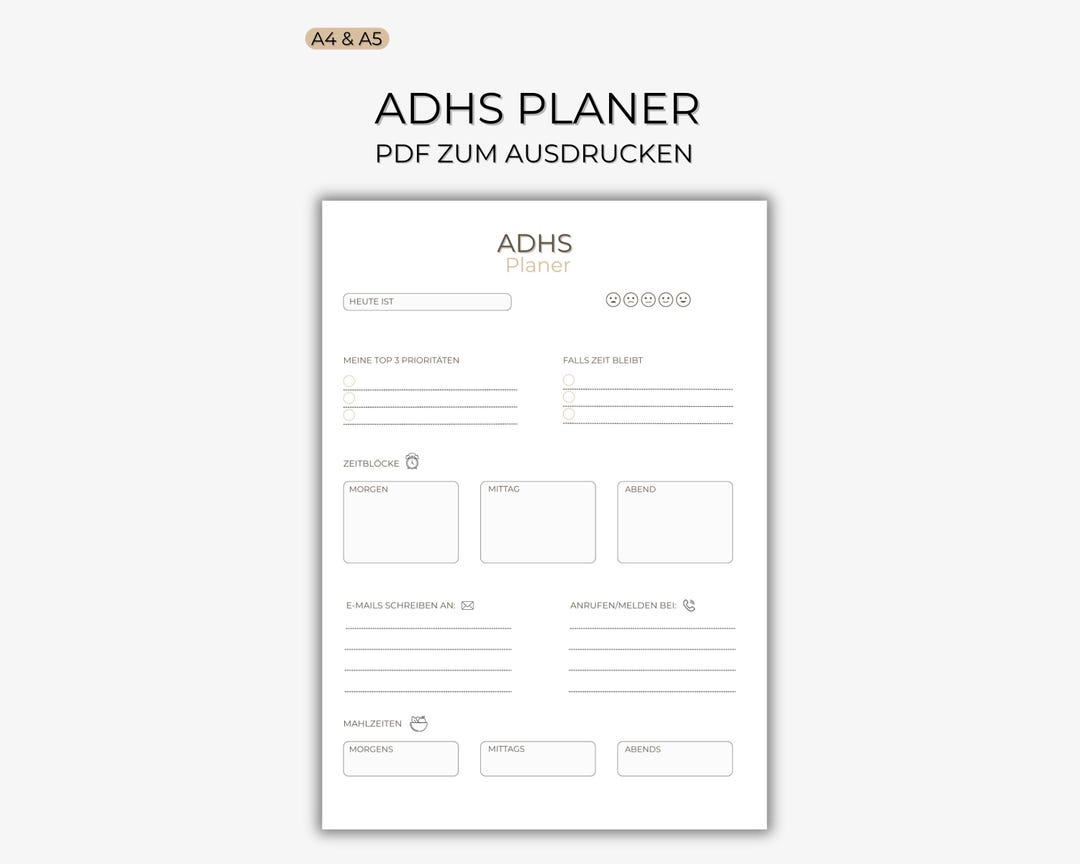 ADHD Daily Planner (printable) | Structured Daily Plan (A4/A5) | Focus ...