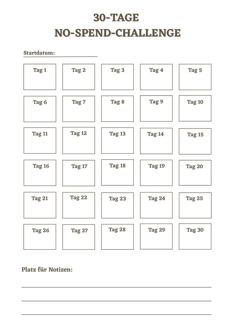 30-day No Spend Challenge | Printable Tracker A4 A5 | Financial ...