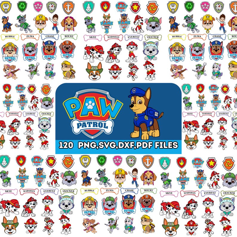 Paw Patrol SVG PNG DXF Bundle, Kids Birthday Designs, Cricut Files ...