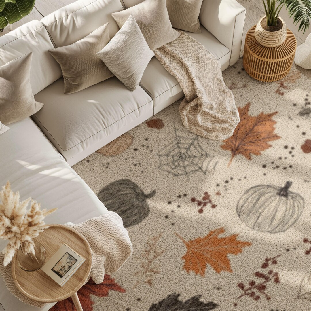 Halloween Pumpkin Rug Fall Leaves Autumn Decor Carpet - Etsy