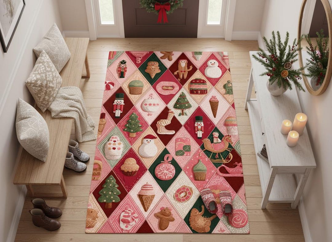 Christmas Cookie Pattern Rug Holiday Nutcracker and Gingerbread Themed ...