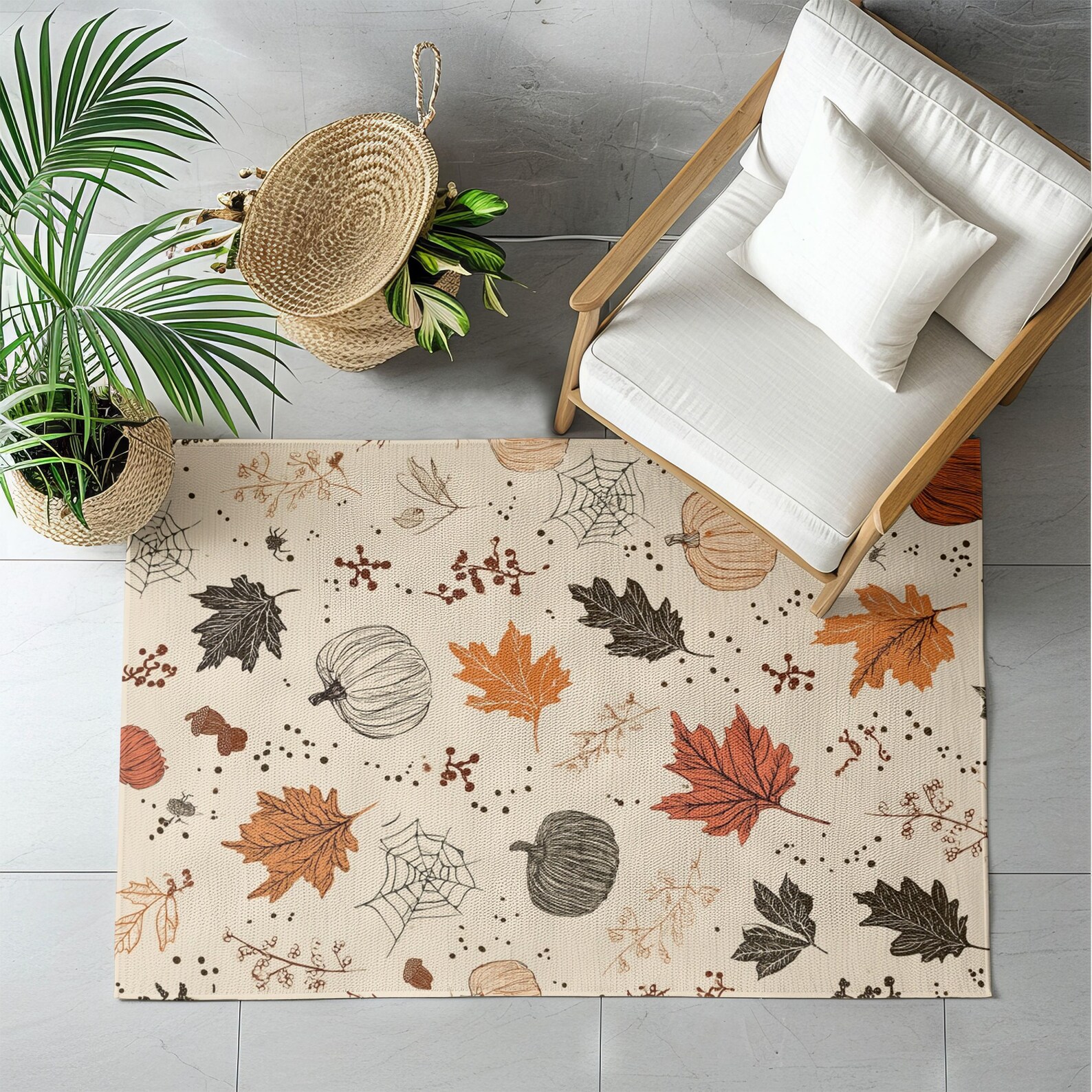 Halloween Pumpkin Rug Fall Leaves Autumn Decor Carpet - Etsy