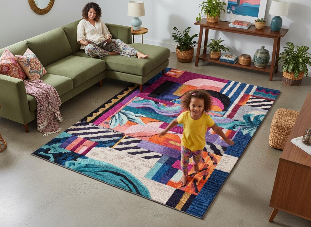 Abstract Colorful Rug Modern Boho Statement Carpet With Eclectic Art ...