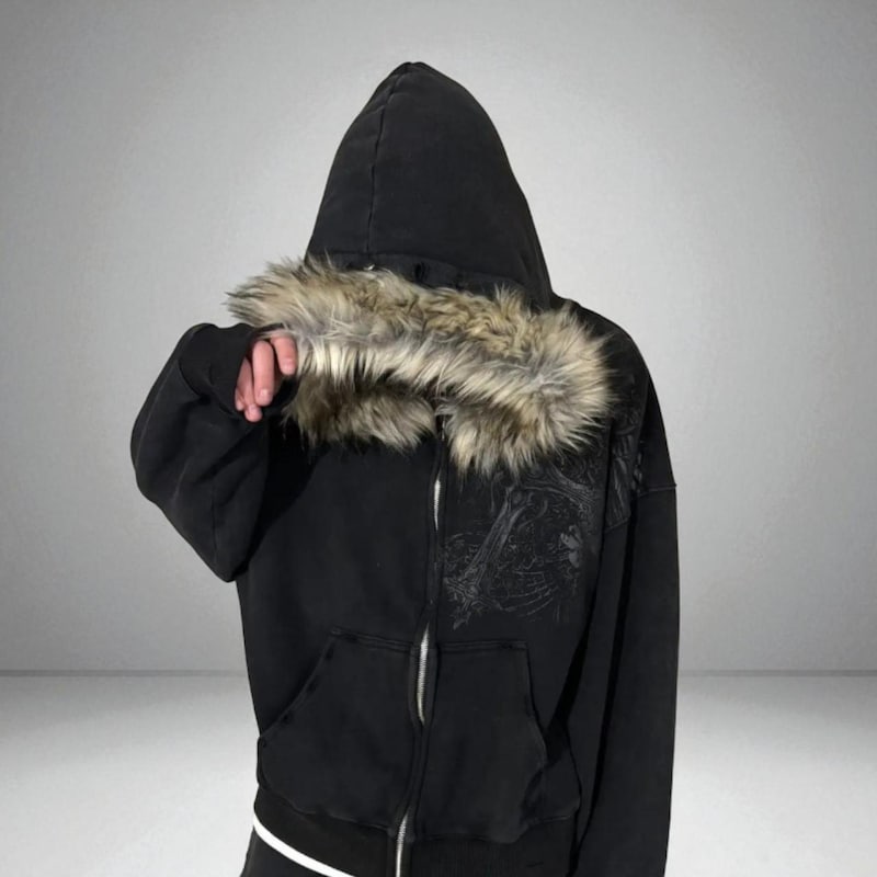 Fur Zip up Hoodie Mens - Etsy