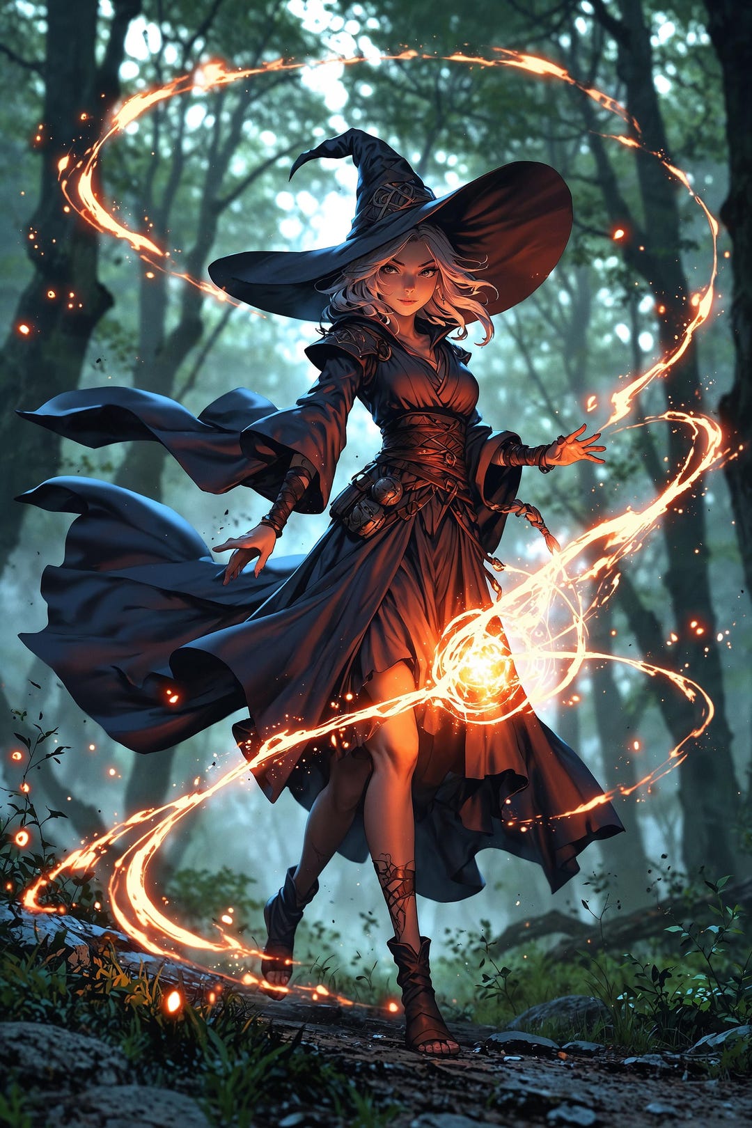 Emberveil Sorceress Art | Fantasy Anime Fire Mage (digital Download) - Etsy
