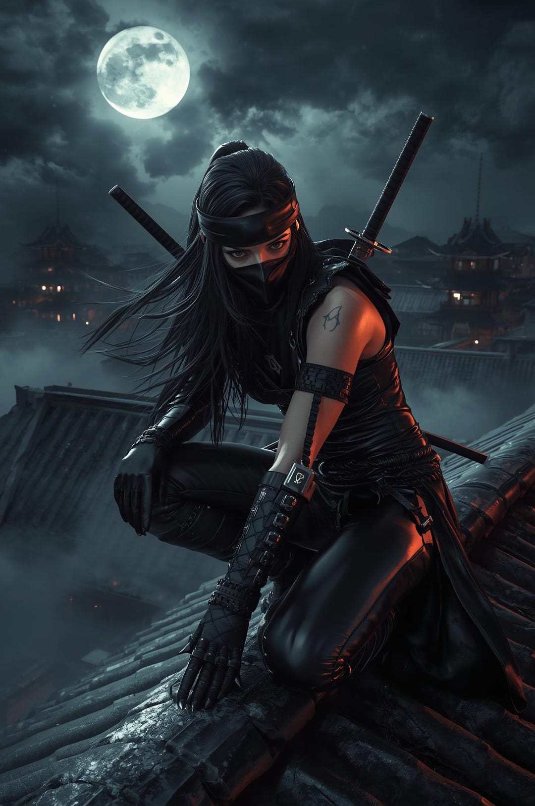 Moonlit Ninja Assassin Art Print | Japanese Fantasy Decor (digital ...