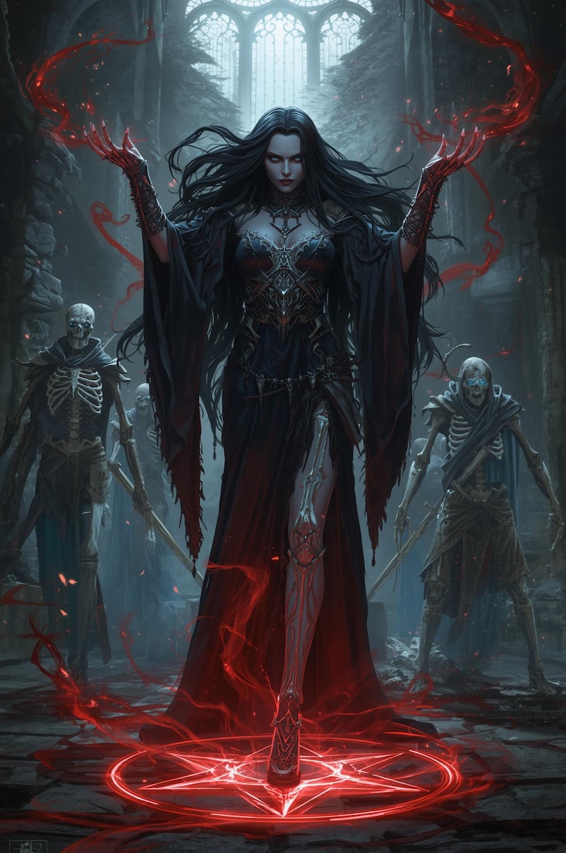 Gothic Necromancer Art Print | Dark Fantasy Bonecaller (digital ...
