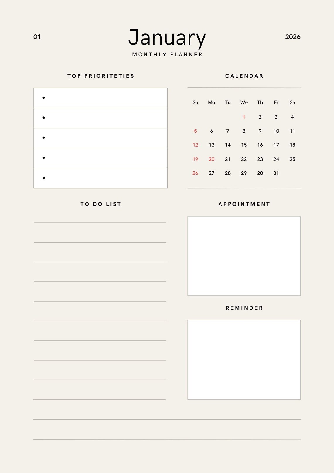 Beige Minimalist 2025 Monthly Planner | Printable Calendar | Simple ...