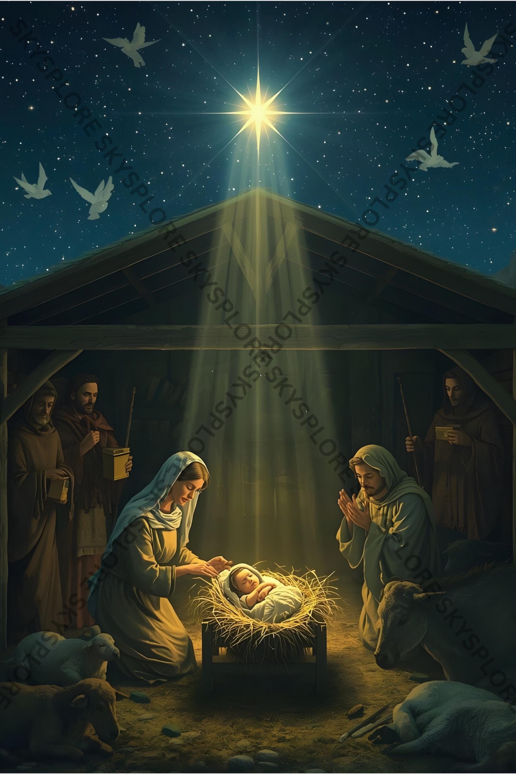 Nativity Scene Print | Bethlehem Stable, Christian Christmas Decor ...