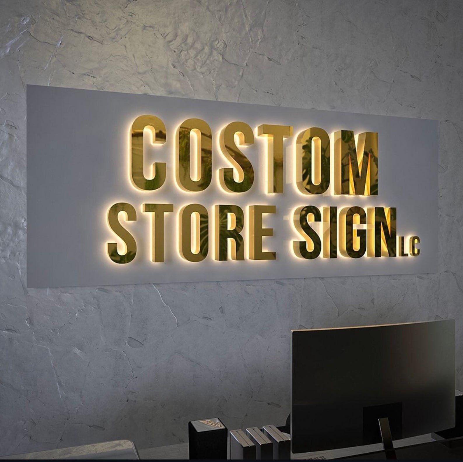 Custom Metal Backlit Business Sign: Illuminated Logo, 3D Letters Metal ...