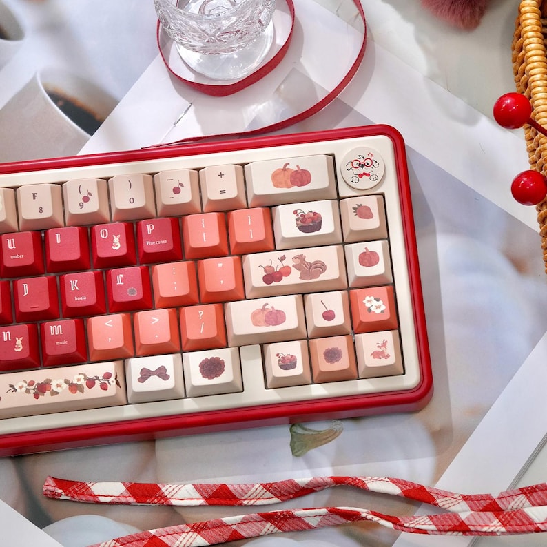 Cute Red Tiny Animals Mechanical Keyboard – Kawaii Tri-mode RGB 65% ...