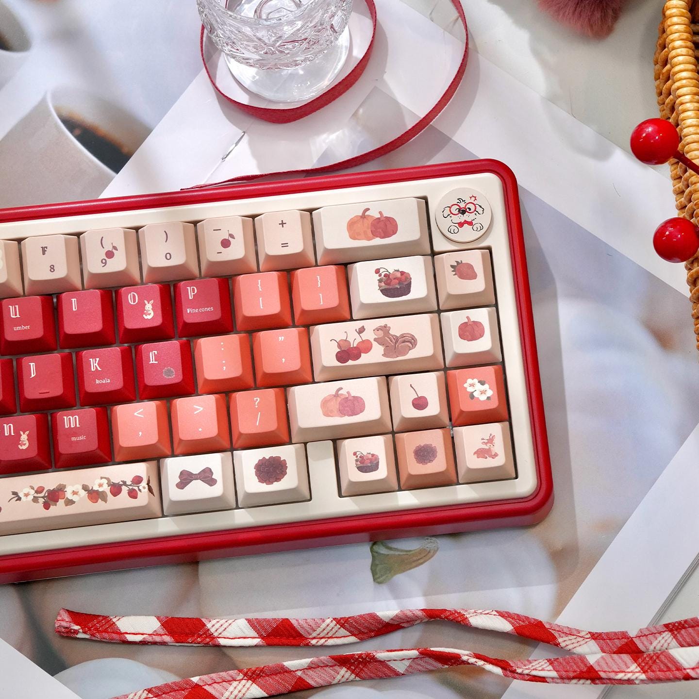 Cute Red Tiny Animals Mechanical Keyboard – Kawaii Tri-mode RGB 65% ...