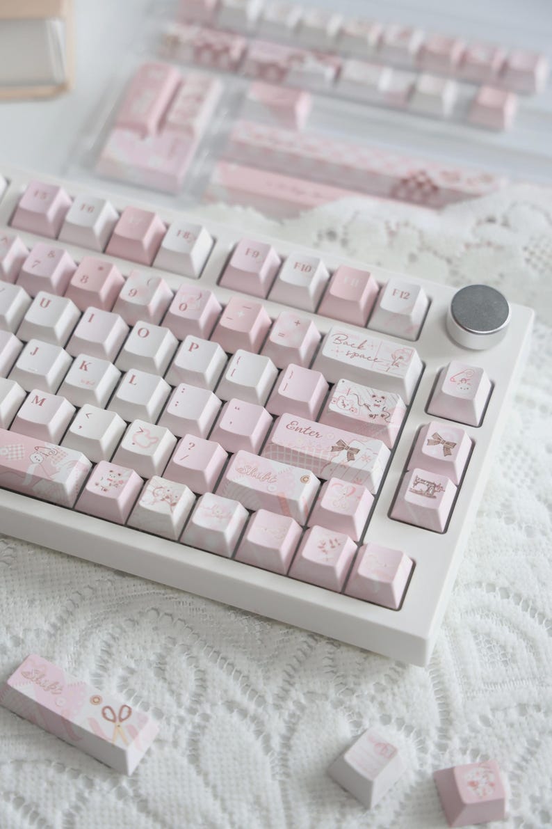 Cute Pink Bear Postcard Artisan Keycaps Set for Mechanical Keyboard ...