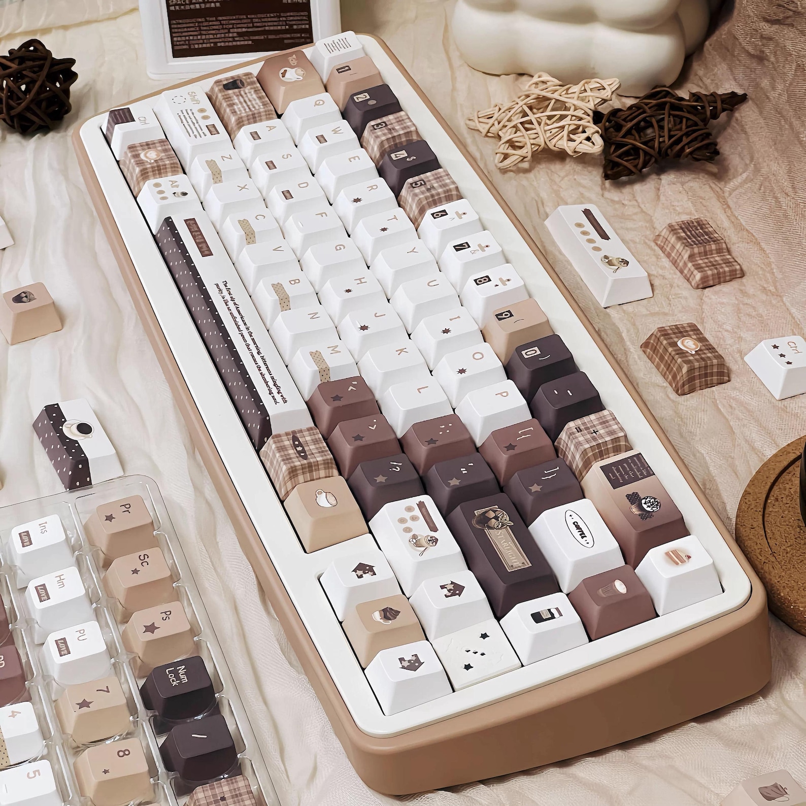 Cute Brown Cozy Cafe Theme Coffee Keycap Set for Mechanical Keyboard ...
