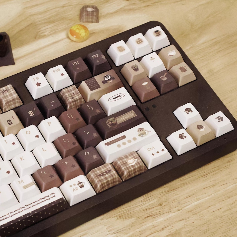 Cute Brown Cozy Cafe Theme Coffee Keycap Set for Mechanical Keyboard ...
