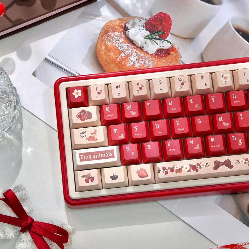 Cute Red Tiny Animals Mechanical Keyboard – Kawaii Tri-mode RGB 65% ...