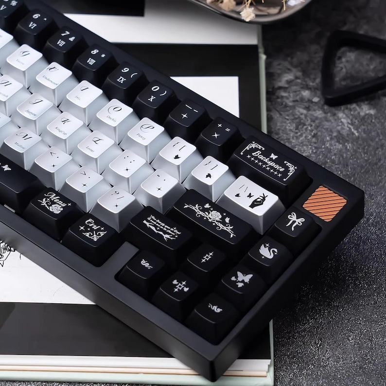 Night Butterfly Gothic Floral Keycap Set | Dark Fairytale Rose ...