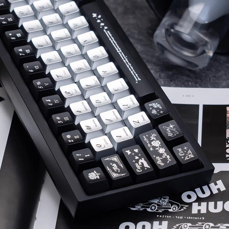Night Butterfly Gothic Floral Keycap Set | Dark Fairytale Rose ...