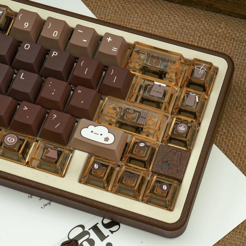 Cute Brown Coder & Coffee Theme Keycap Set for Mechanical Keyboard ...