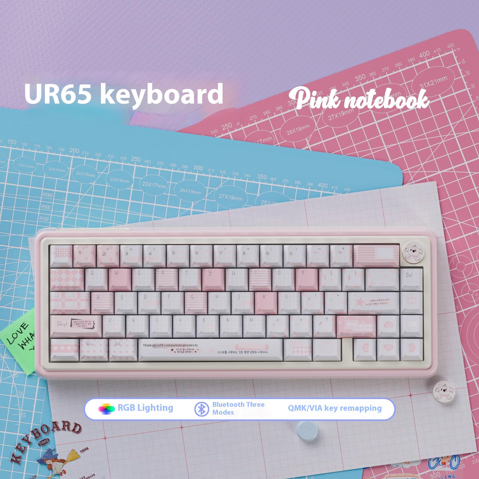 Cute Blue Notebook Theme Mechanical Keyboard - Kawaii Tri-mode RGB 65% ...