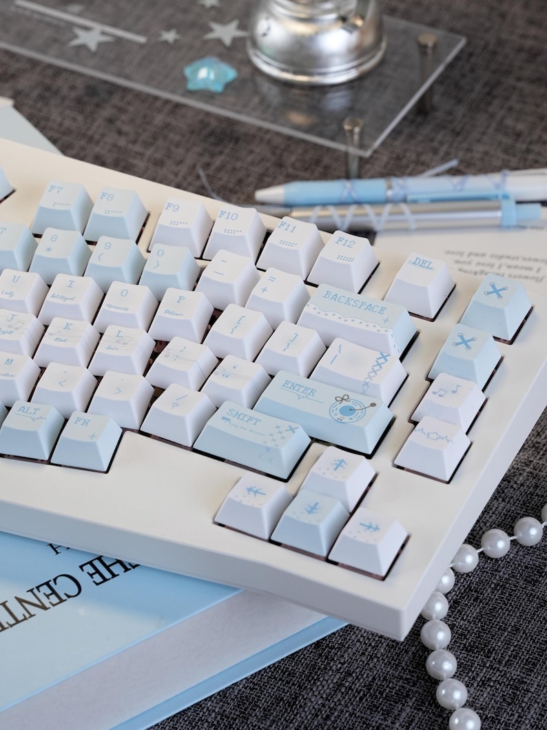 Symphony Theme Pastel Blue White Keycaps Set for Mechanical Keyboard ...