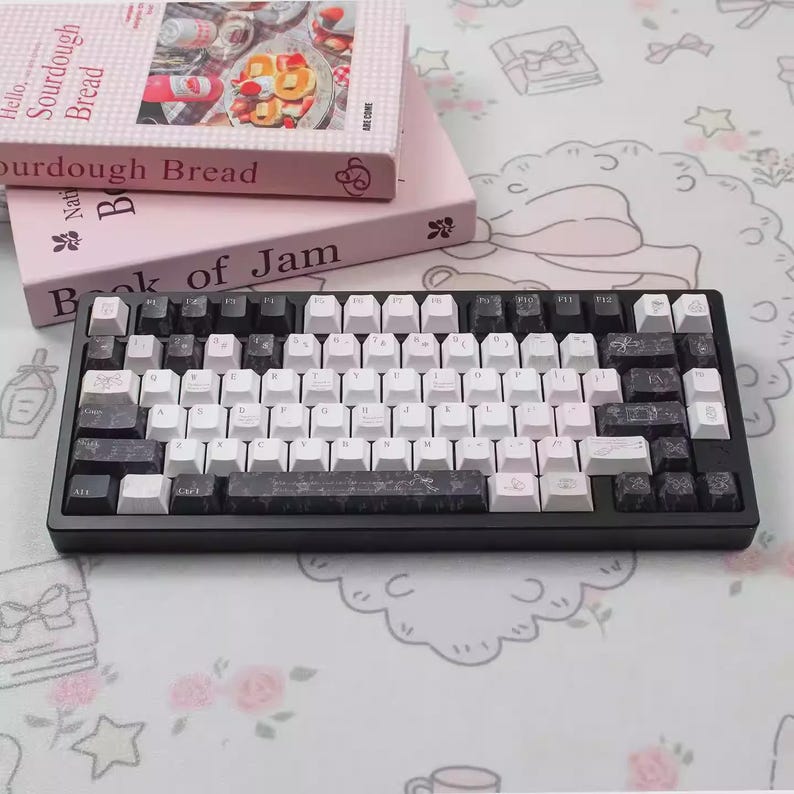 Cute Black Veil Pink Cheeks Keycaps Set for Mechanical Keyboard ...