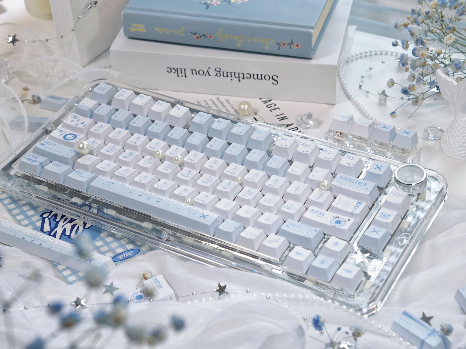 Symphony Theme Pastel Blue White Keycaps Set for Mechanical Keyboard ...