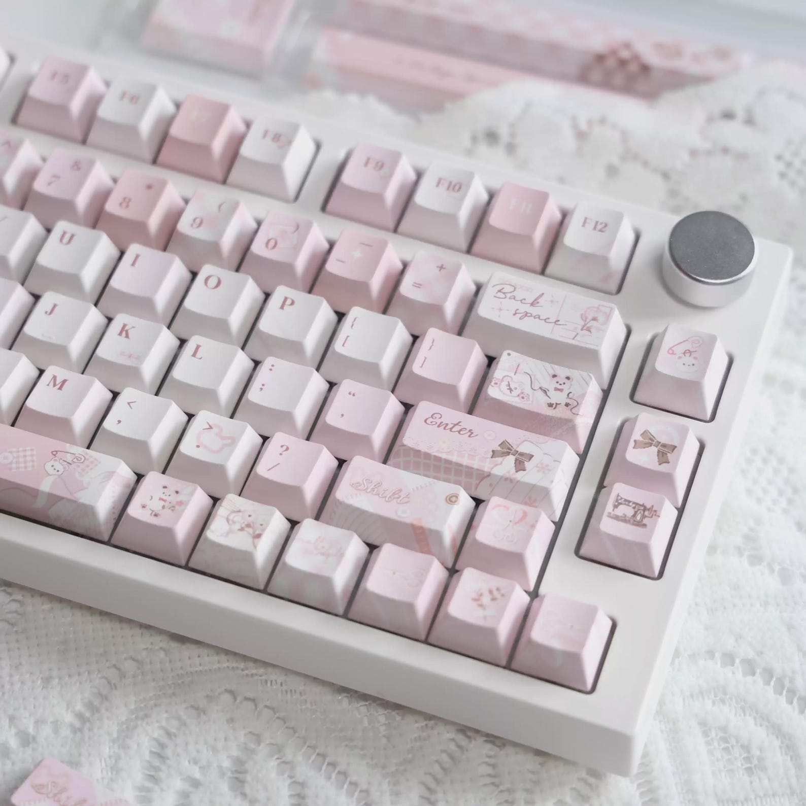 Cute Pink Bear Postcard Artisan Keycaps Set for Mechanical Keyboard ...
