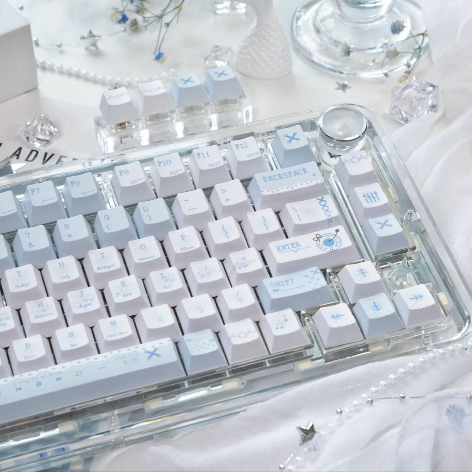 Symphony Theme Pastel Blue White Keycaps Set for Mechanical Keyboard ...