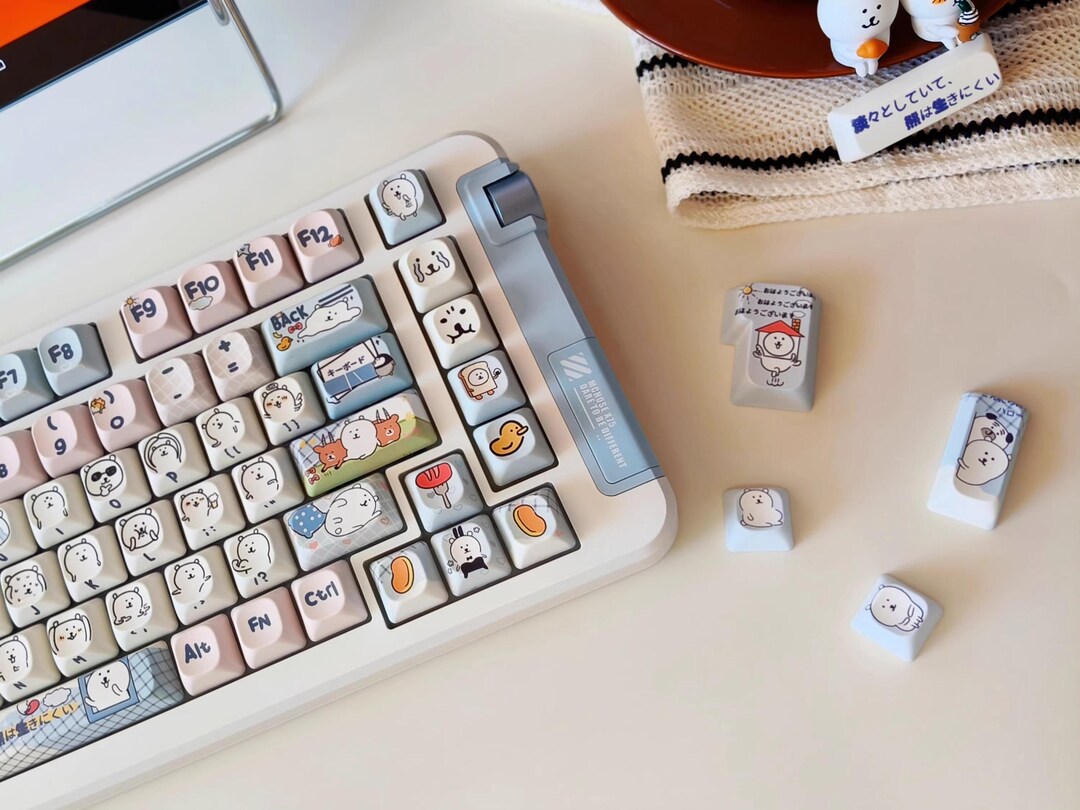 Cute Funny Emote Bear Theme Keycap Set for Mechanical Keyboard | Kawaii ...