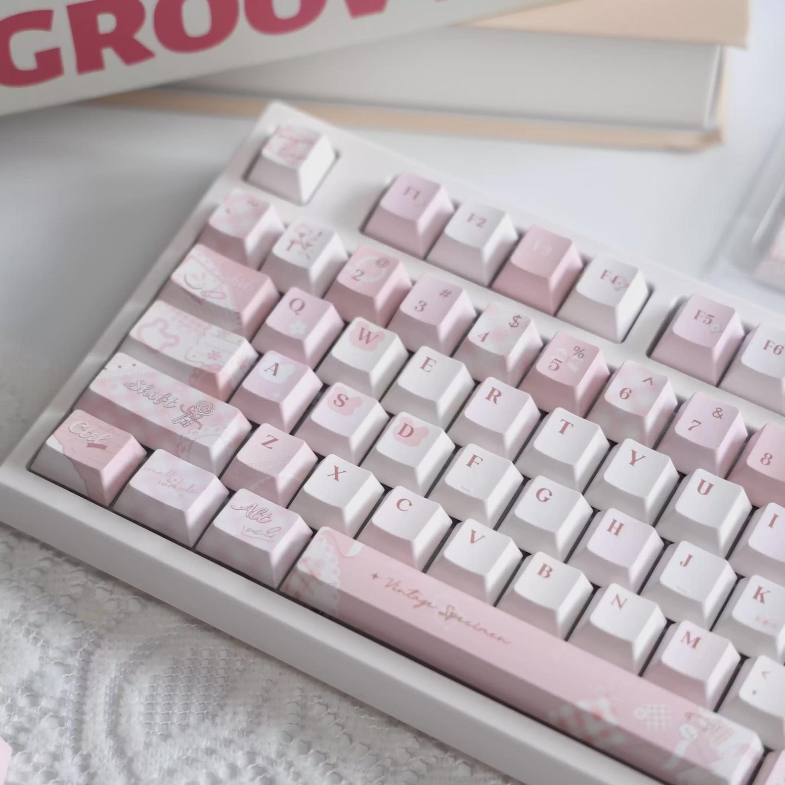 Cute Pink Bear Postcard Artisan Keycaps Set for Mechanical Keyboard ...