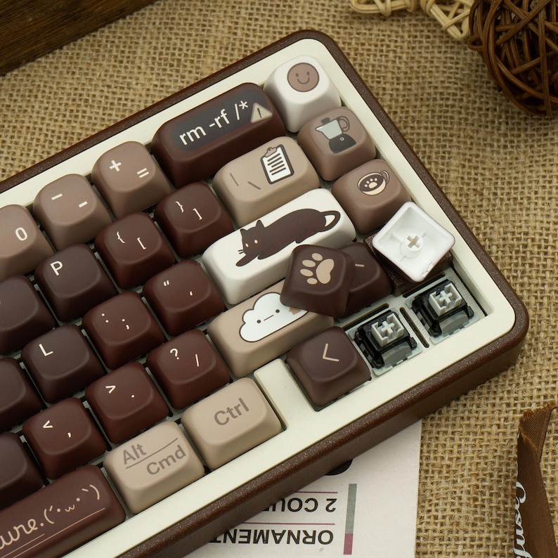Cute Brown Coder & Coffee Theme Keycap Set for Mechanical Keyboard ...