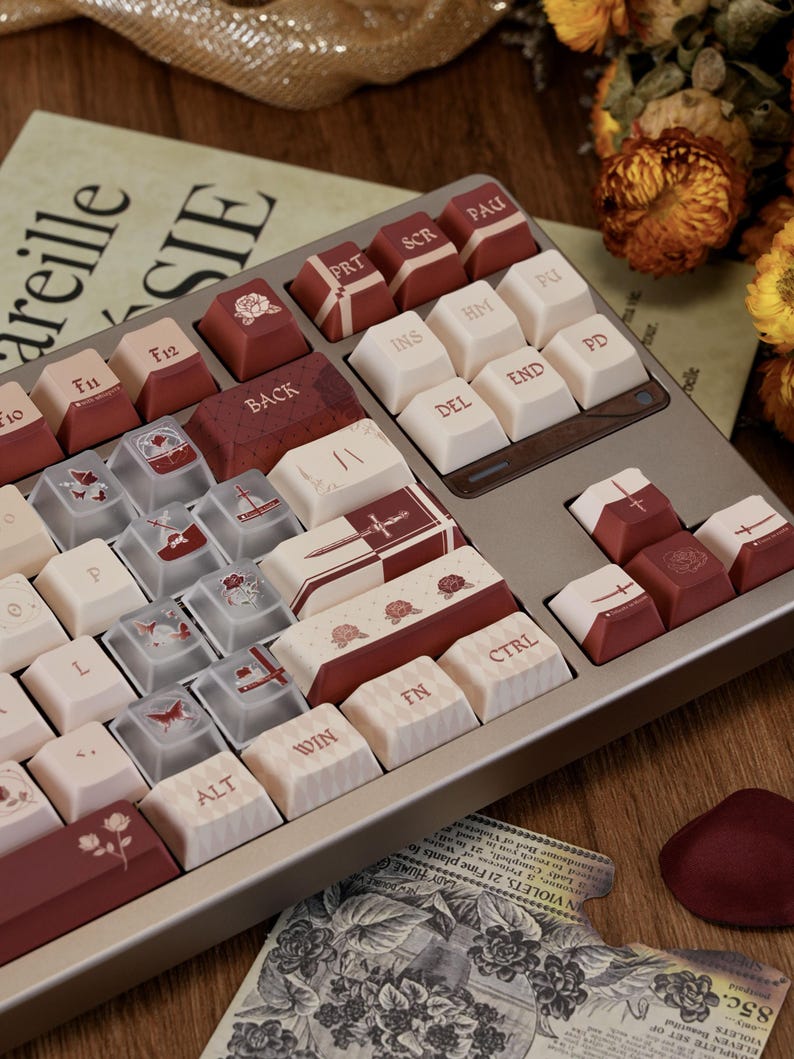 Cool Red Wild Rose Love Theme Keycap Set | Romantic Gothic Artisan ...