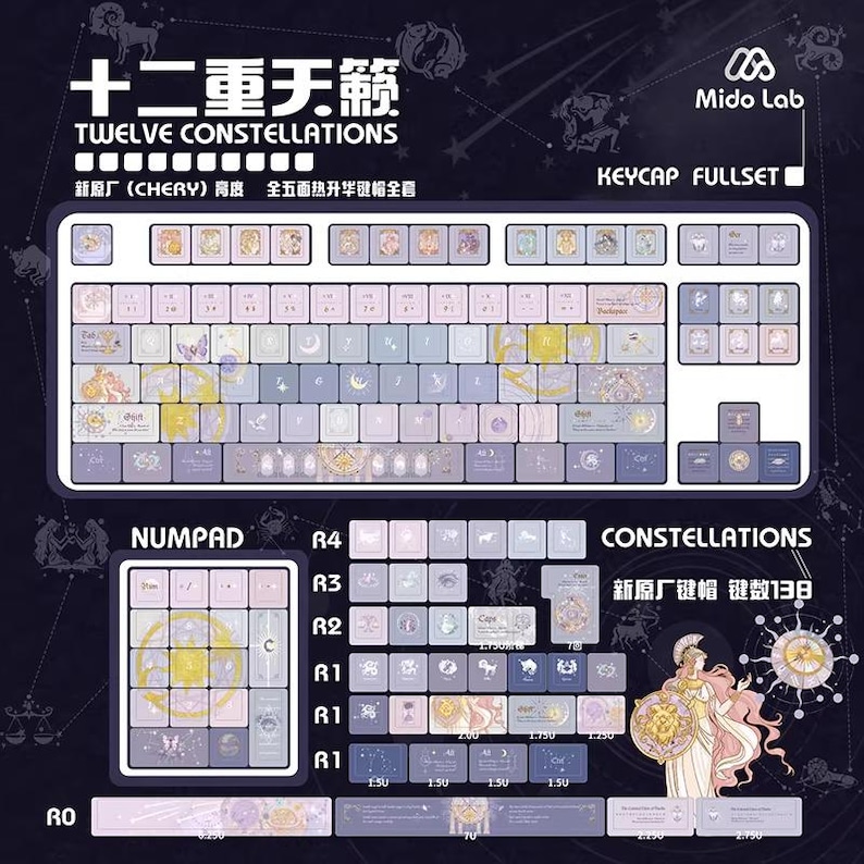 Twelve Heavenly Constellations Keycap Set for Mechanical Keyboard ...