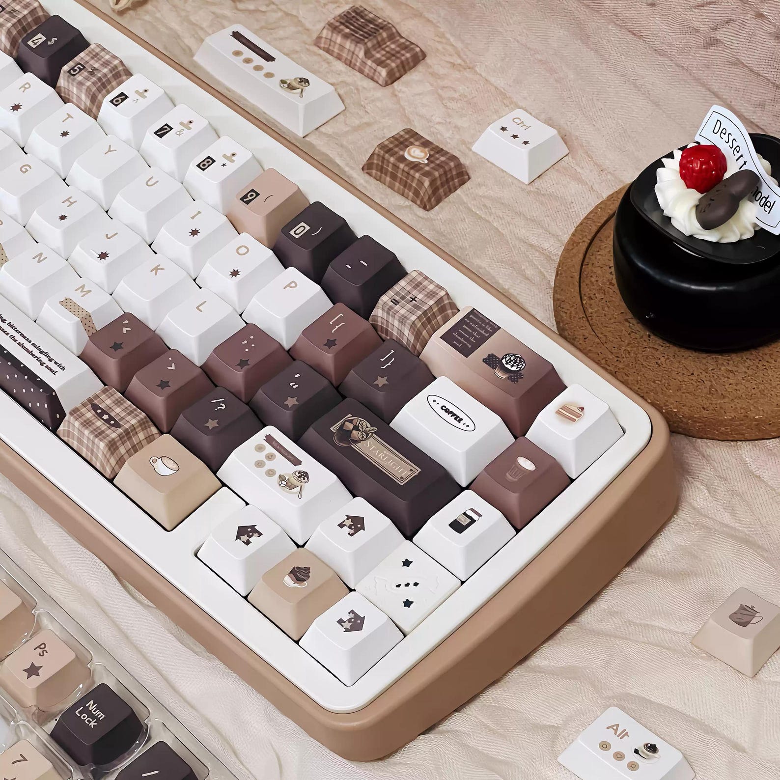 Cute Brown Cozy Cafe Theme Coffee Keycap Set for Mechanical Keyboard ...