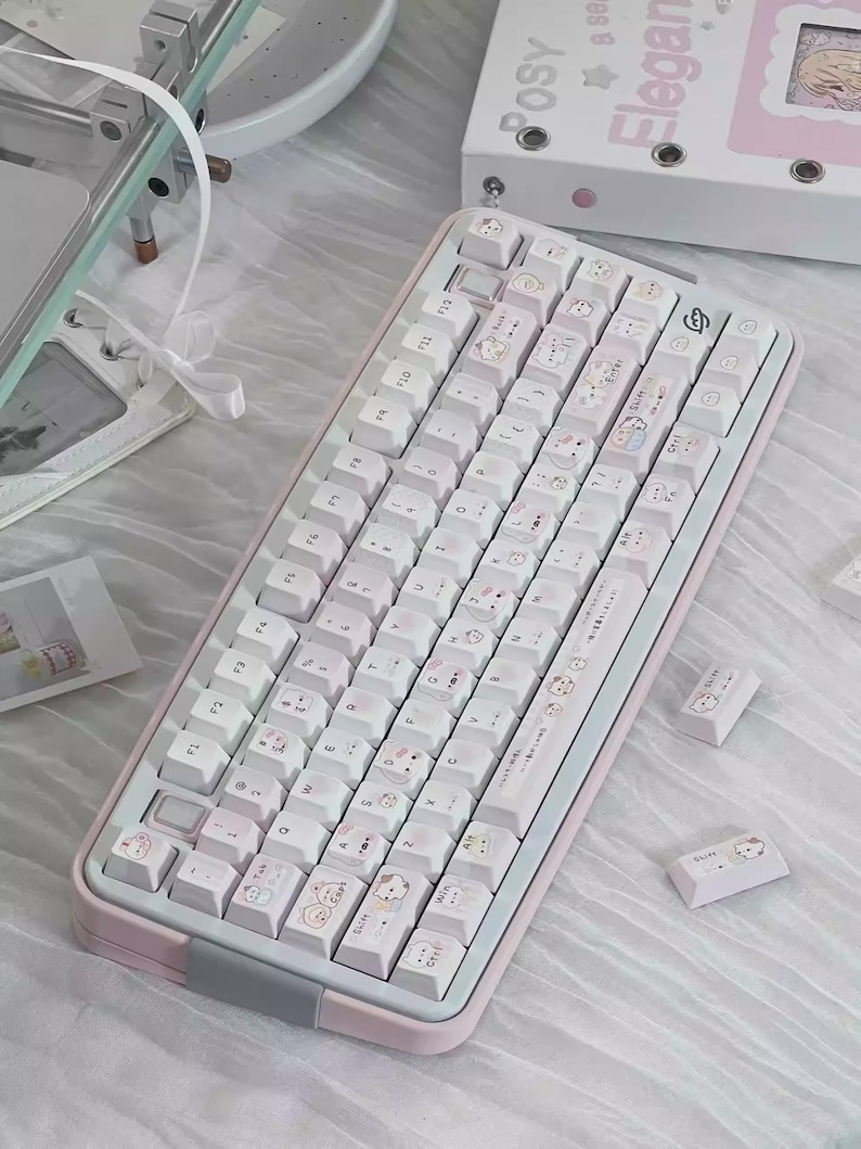 Cute Bear Theme Artisan Pastel Keycap Set for Mechanical Keyboard ...