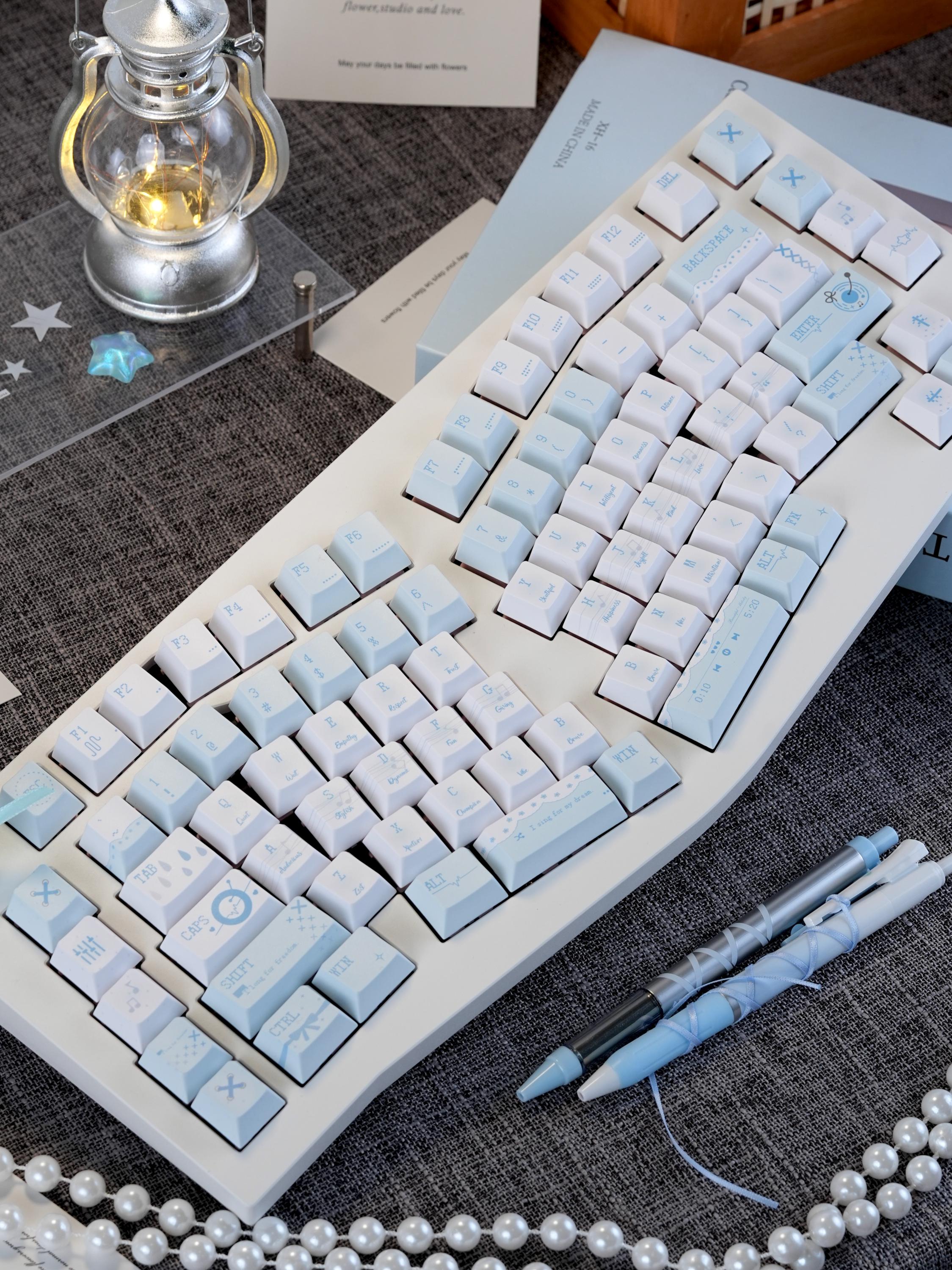 Symphony Theme Pastel Blue White Keycaps Set for Mechanical Keyboard ...