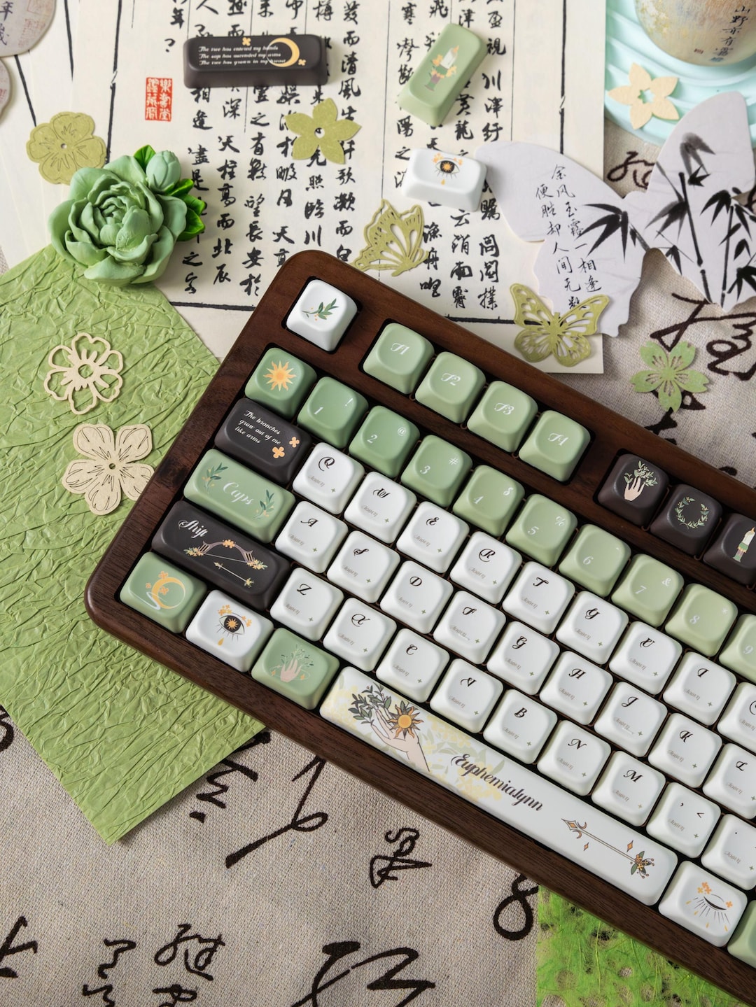 Cute Botanical Theme Pastel Green Keycaps Set for Mechanical Keyboard ...