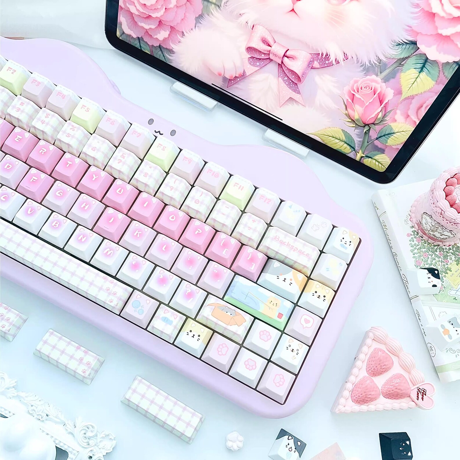 Cute Pink Cat Theme Kawaii Keycap Set for Mechanical Keyboard | Paw ...
