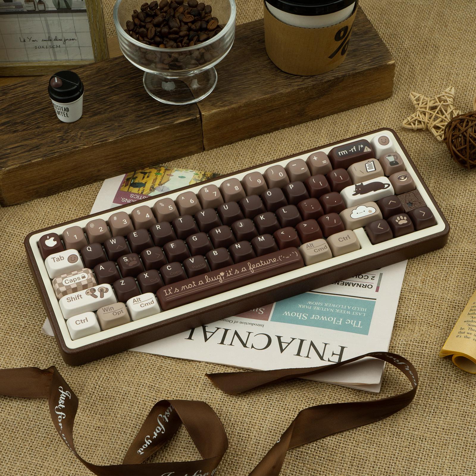 Cute Brown Coder & Coffee Theme Keycap Set for Mechanical Keyboard ...