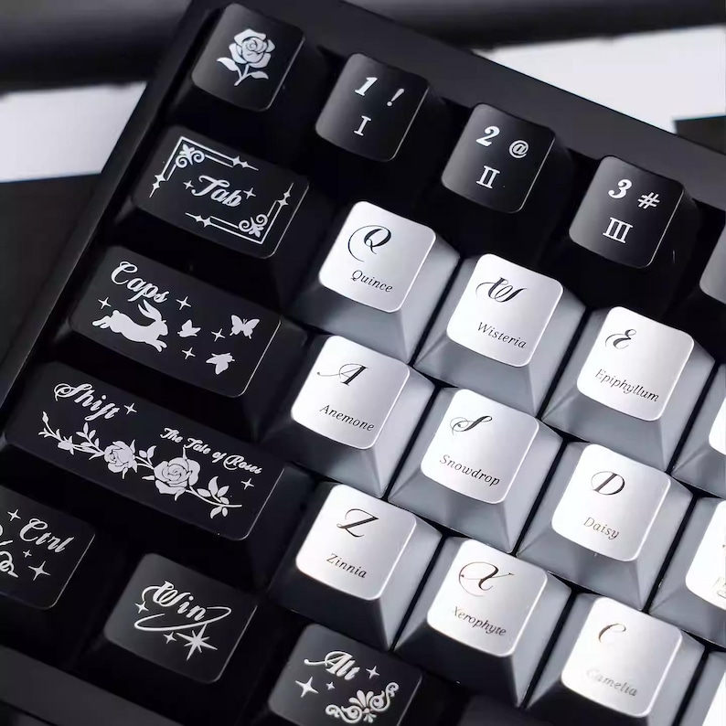 Night Butterfly Gothic Floral Keycap Set | Dark Fairytale Rose ...