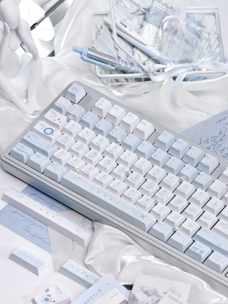 Symphony Theme Pastel Blue White Keycaps Set for Mechanical Keyboard ...