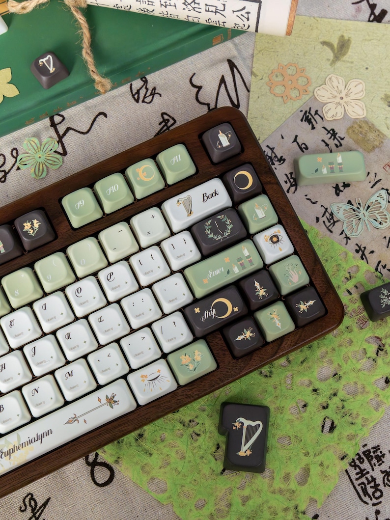 Cute Botanical Theme Pastel Green Keycaps Set for Mechanical Keyboard ...