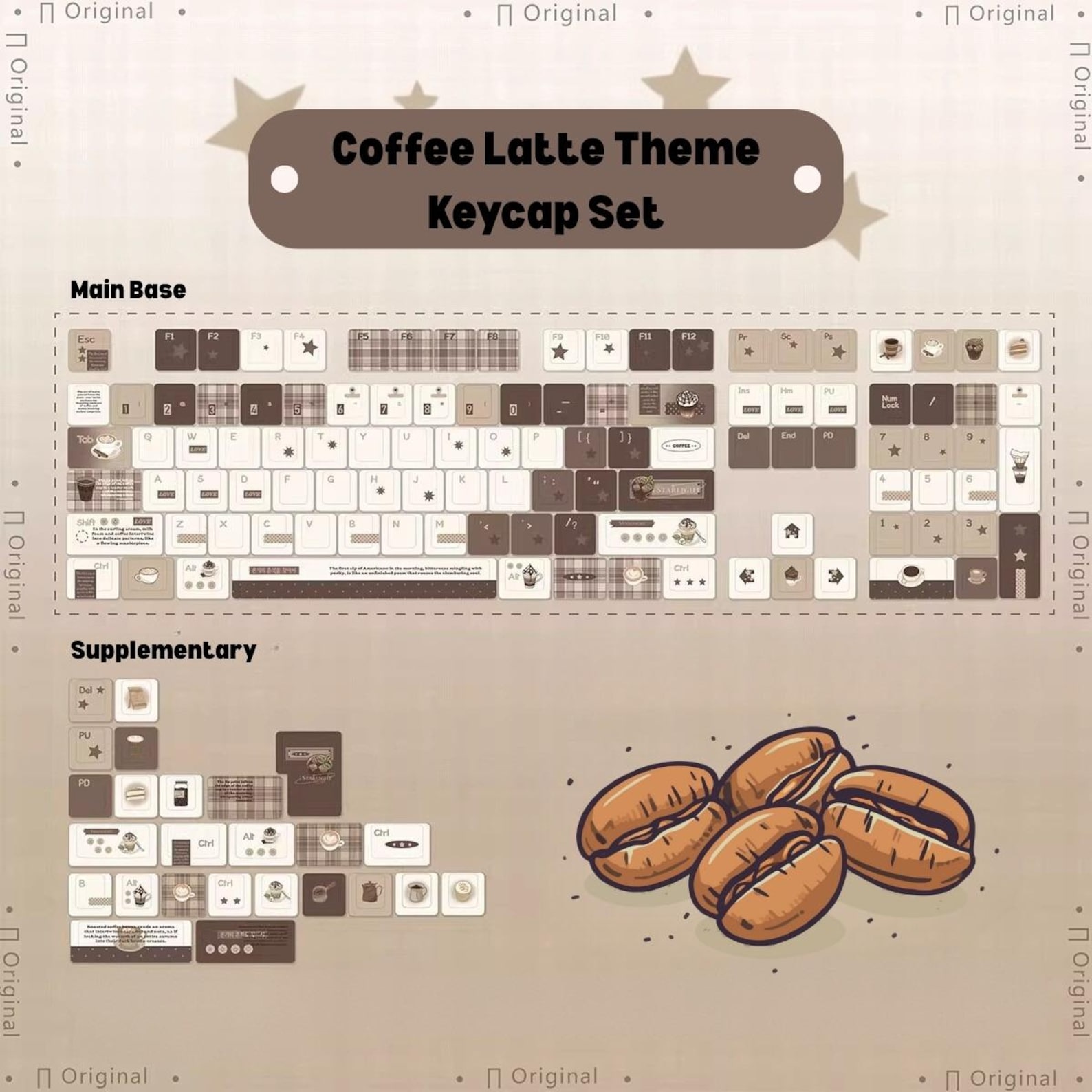 Cozy Cafe Theme Coffee Latte Keycap Set for Mechanical Keyboard | Mocha ...
