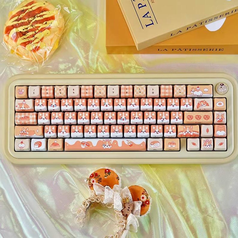 Cute Bakery Corgi Artisan Keycap Set | Bread & Dessert Theme, Pastel ...