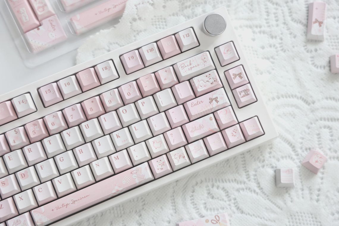 Cute Pink Bear Postcard Artisan Keycaps Set for Mechanical Keyboard ...