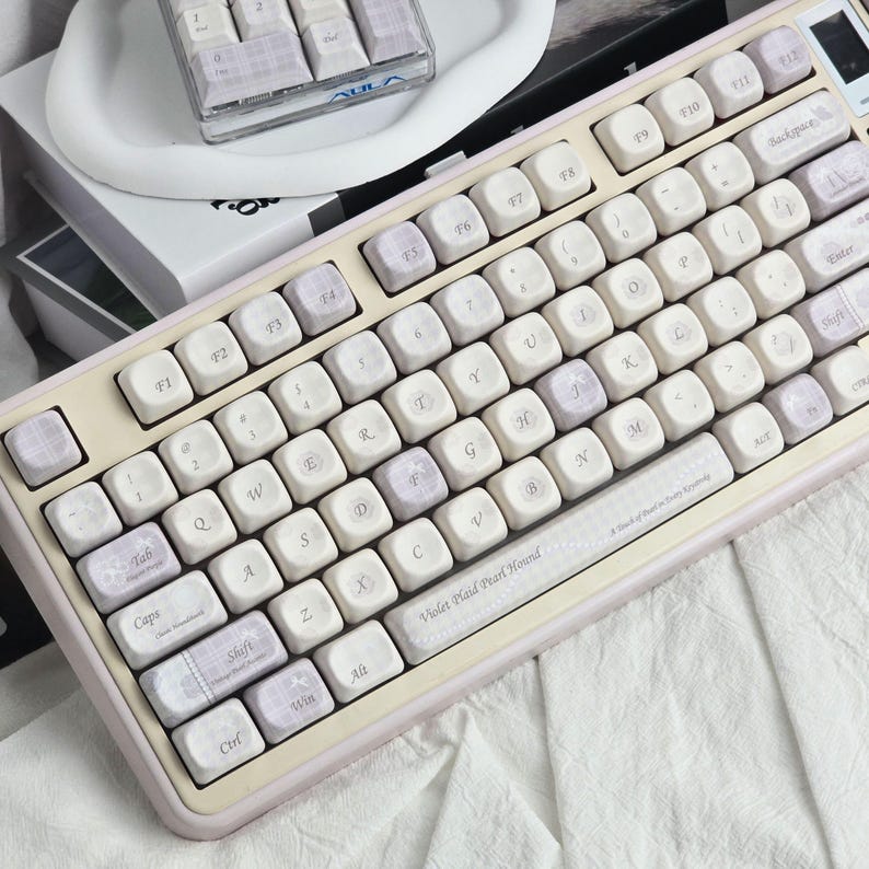 Cute Violet Plaid Theme Pastel Keycap Set for Mechanical Keyboard ...